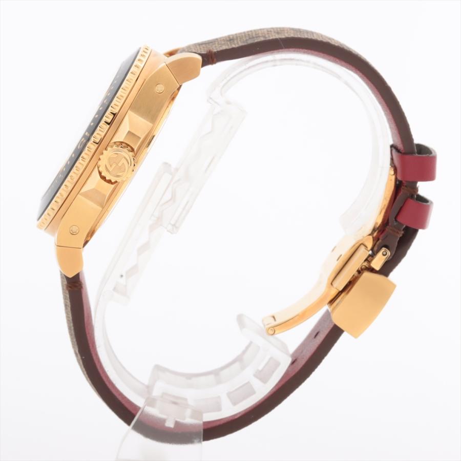 GUCCI 美品 グッチ 136.3 YA136335 GP×革 QZ ブラウン文字盤 ダイヴ ドラえもん 時計☆セール☆【中古】4206 ...