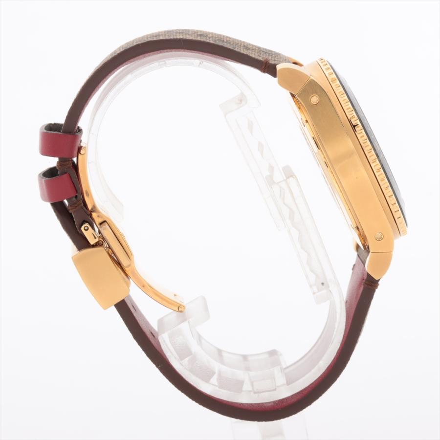 GUCCI 美品 グッチ 136.3 YA136335 GP×革 QZ ブラウン文字盤 ダイヴ ドラえもん 時計☆セール☆【中古】4206 ...