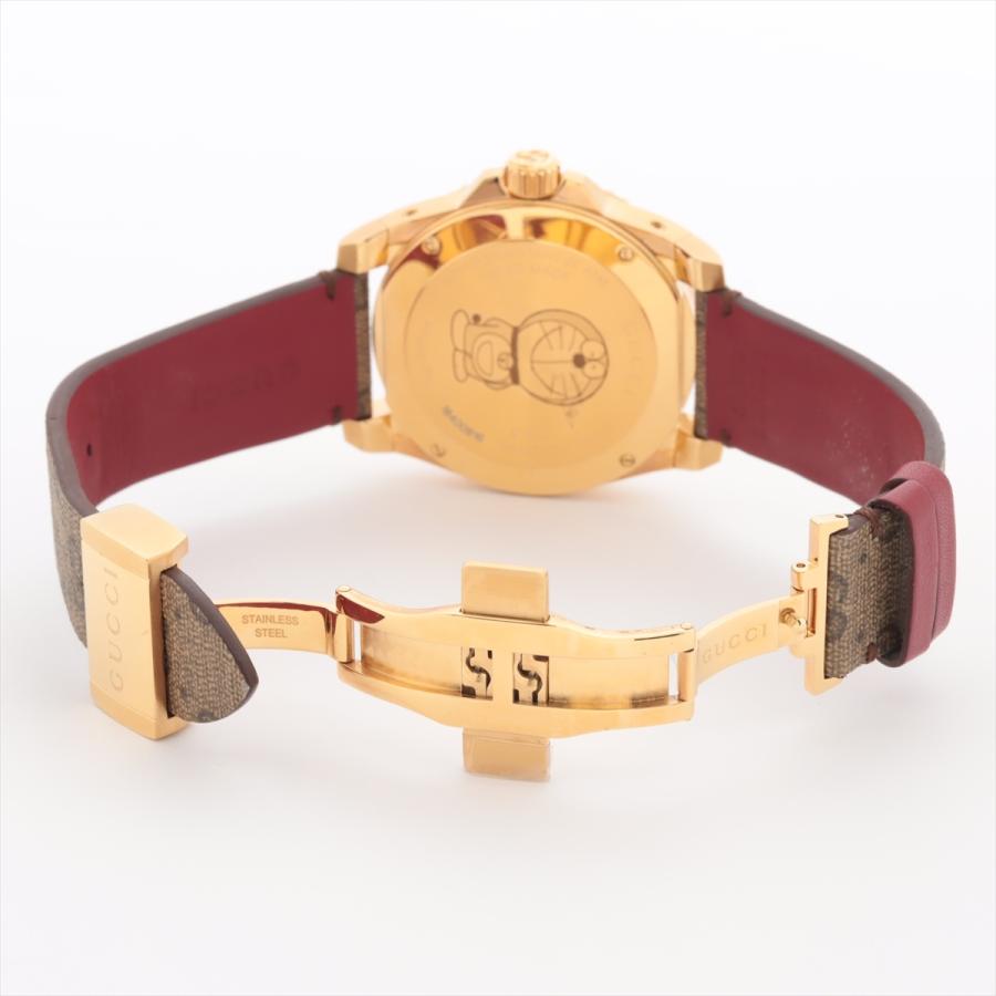 GUCCI 美品 グッチ 136.3 YA136335 GP×革 QZ ブラウン文字盤 ダイヴ ドラえもん 時計☆セール☆【中古】4206 ...