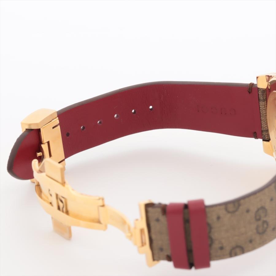 GUCCI 美品 グッチ 136.3 YA136335 GP×革 QZ ブラウン文字盤 ダイヴ ドラえもん 時計☆セール☆【中古】4206 ...
