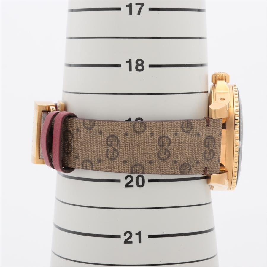 GUCCI 美品 グッチ 136.3 YA136335 GP×革 QZ ブラウン文字盤 ダイヴ ドラえもん 時計☆セール☆【中古】4206 ...