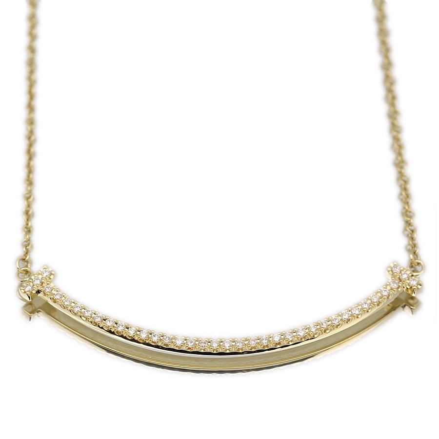 TIFFANY&Co. 美品 ティファニー TIFFANY＆CO．Tスマイル スモール ネックレス 750 YG アフター ダイヤ ネックレス ...