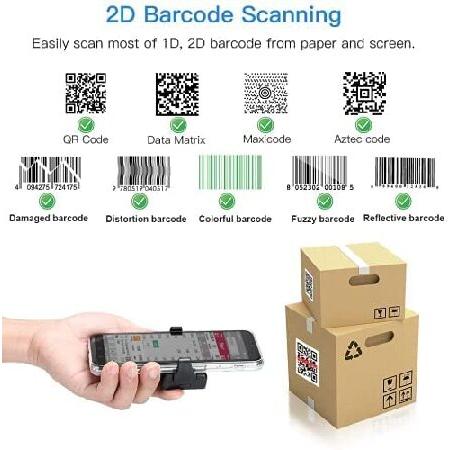 Eyoyo 2D QR Bluetooth Barcode Scanner, Mini Wireless Back Clip-on Phone Bar Code Scanner for 1D ...