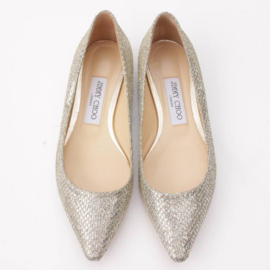 JIMMY CHOO 【ジミーチュウ】Jimmy Choo ROMY ラメ グリッター フラットシューズ パンプス シルバー 36 【中古】【正規品保証】169182 : www.retro ...