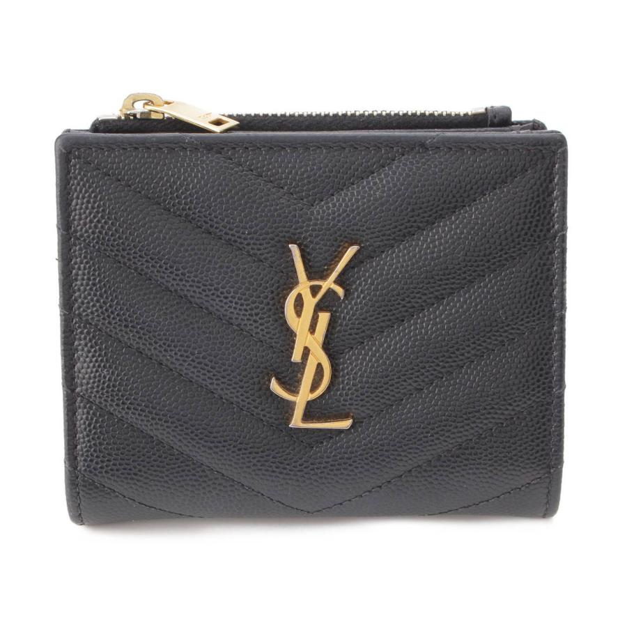 【サンローラン】SAINT LAURENT Vステッチ モノグラム キルティング 二つ折り財布 ウォレット ブラック 【中古】200826 : ...