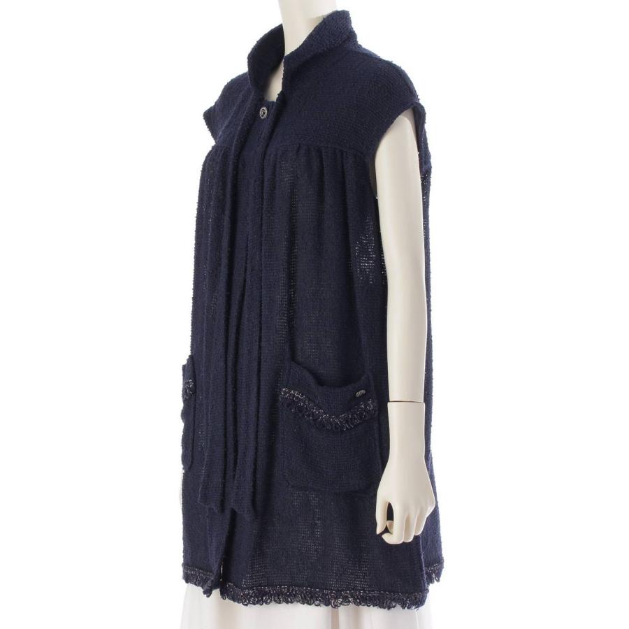 CHANEL 【シャネル】Chanel ココボタン ツイード ノースリーブ カーディガン ジレ ジャケット P40472 ネイビー 【中古 ...