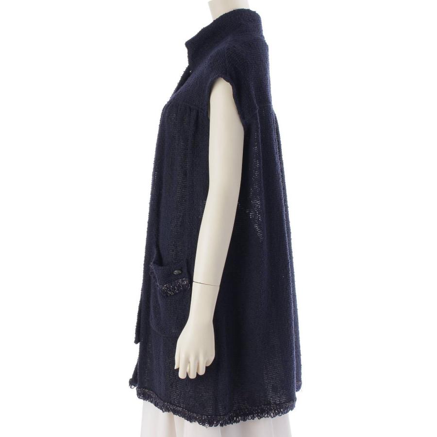 CHANEL 【シャネル】Chanel ココボタン ツイード ノースリーブ カーディガン ジレ ジャケット P40472 ネイビー 【中古 ...