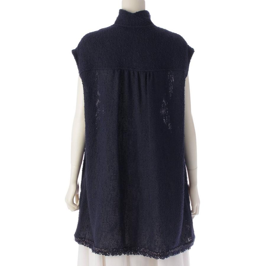 CHANEL 【シャネル】Chanel ココボタン ツイード ノースリーブ カーディガン ジレ ジャケット P40472 ネイビー 【中古 ...