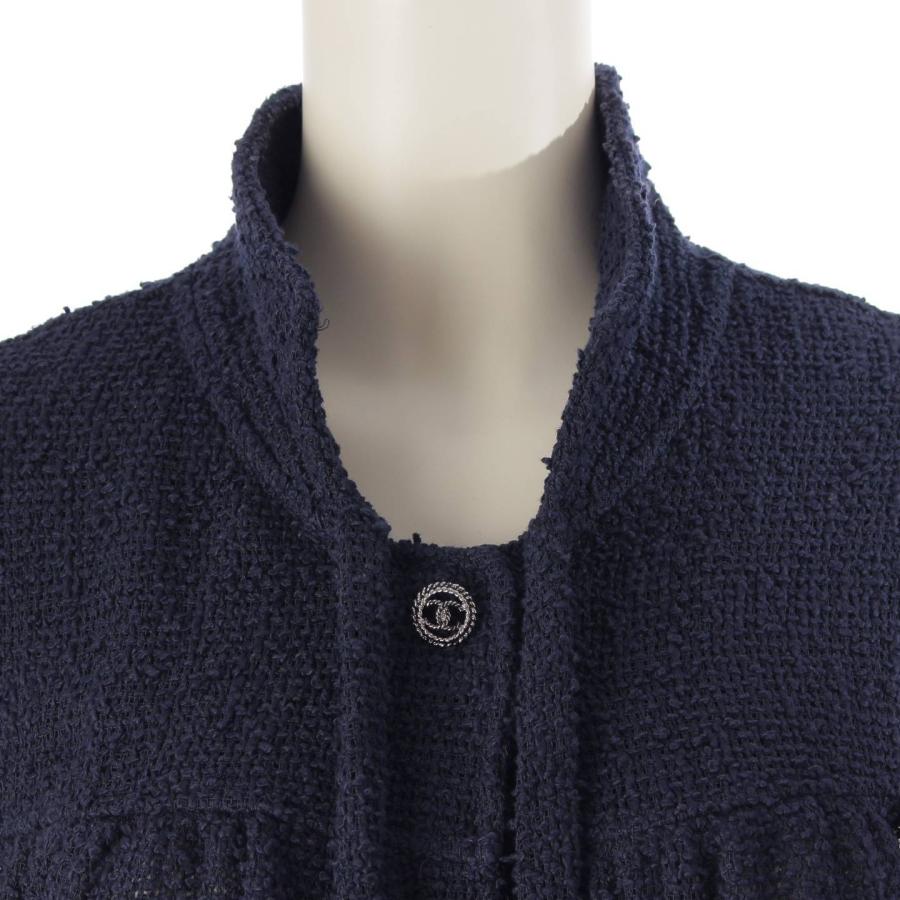 CHANEL 【シャネル】Chanel ココボタン ツイード ノースリーブ カーディガン ジレ ジャケット P40472 ネイビー 【中古 ...
