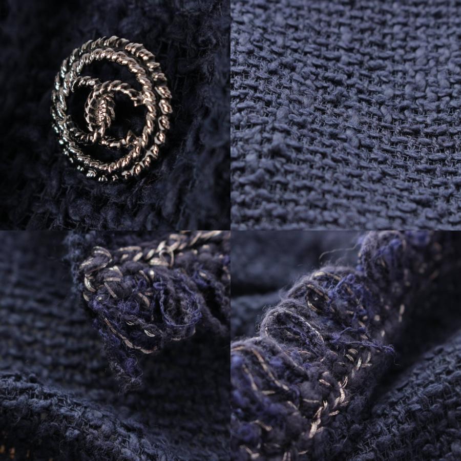 CHANEL 【シャネル】Chanel ココボタン ツイード ノースリーブ カーディガン ジレ ジャケット P40472 ネイビー 【中古 ...