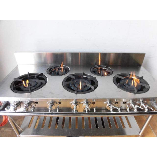 中古厨房 タニコー 業務用 ガステーブル S-TGT-150 都市ガス 5口 ガスコンロ 点火棒付き クランスシリーズ W1500×D700× ...