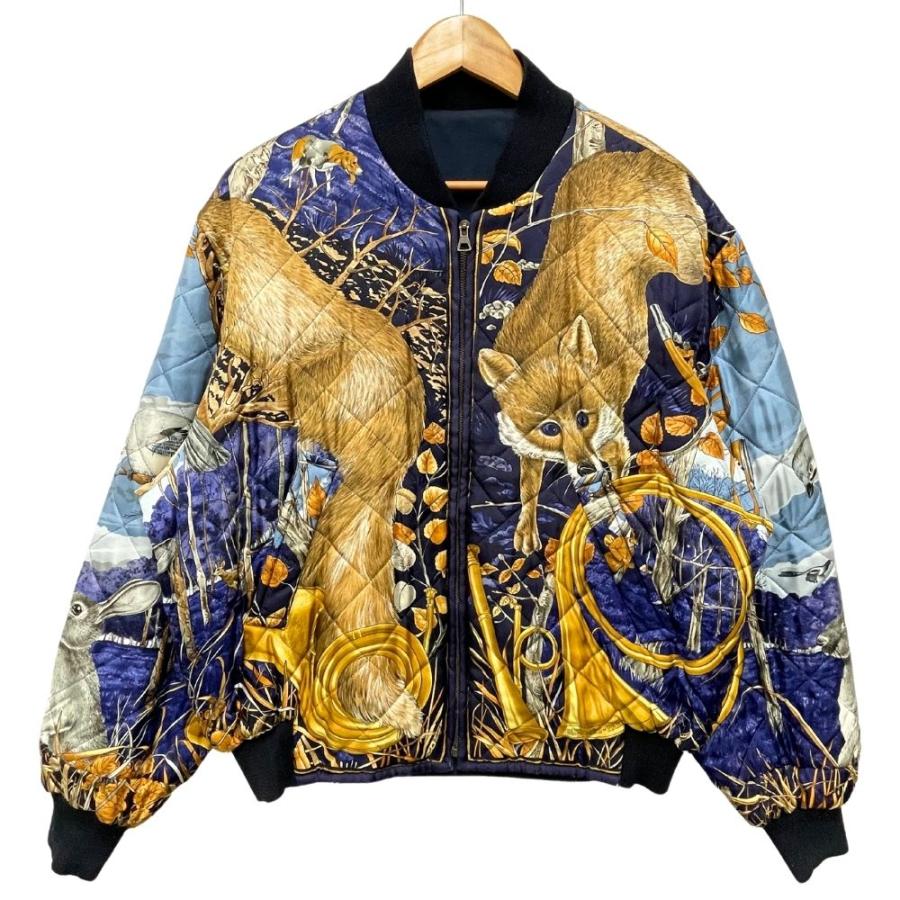 HERMES エルメス ネイビー面シルク100% リバーシブル ブルゾン ボンバージャケット サイズ 48 国内正規品 / 36089 ...