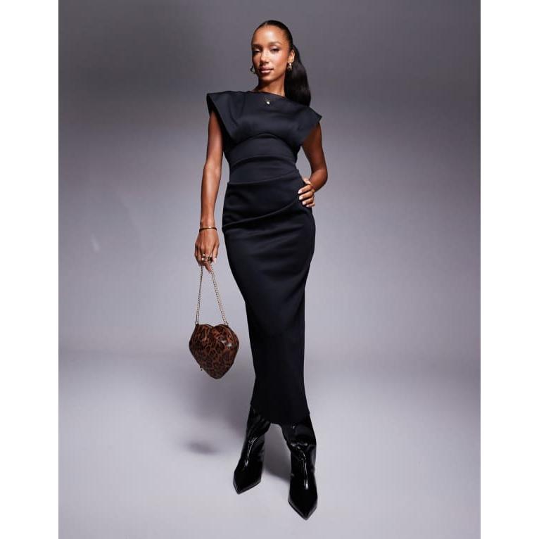 asos エイソス レディース ワンピース トップス ASOS DESIGN high neck structured midi dress in black : リビーダショップ2号店 ...