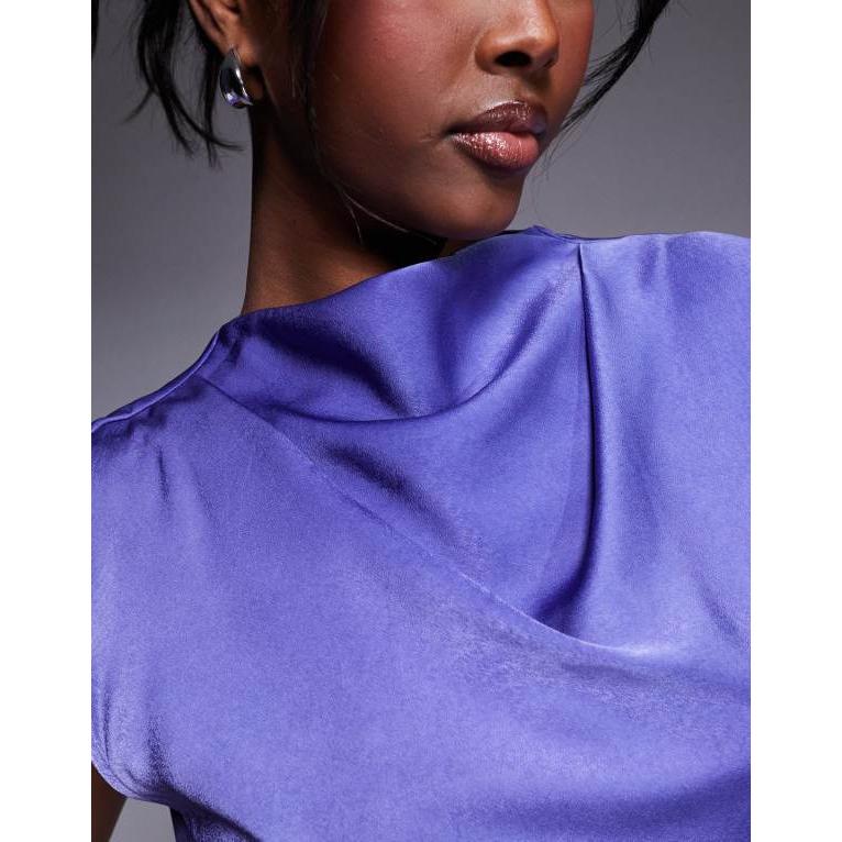 asos エイソス レディース ワンピース トップス ASOS DESIGN satin high neck pleated bodice midi dress in cornflower ...