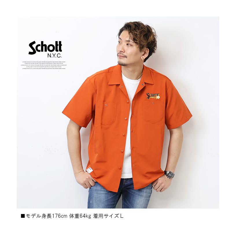 Schott N.Y.C ショット ローズ刺繍 半袖ワークシャツ 開襟シャツ Schott N.Y.C ショット ローズ刺繍 半袖ワークシャツ 開襟シャツ