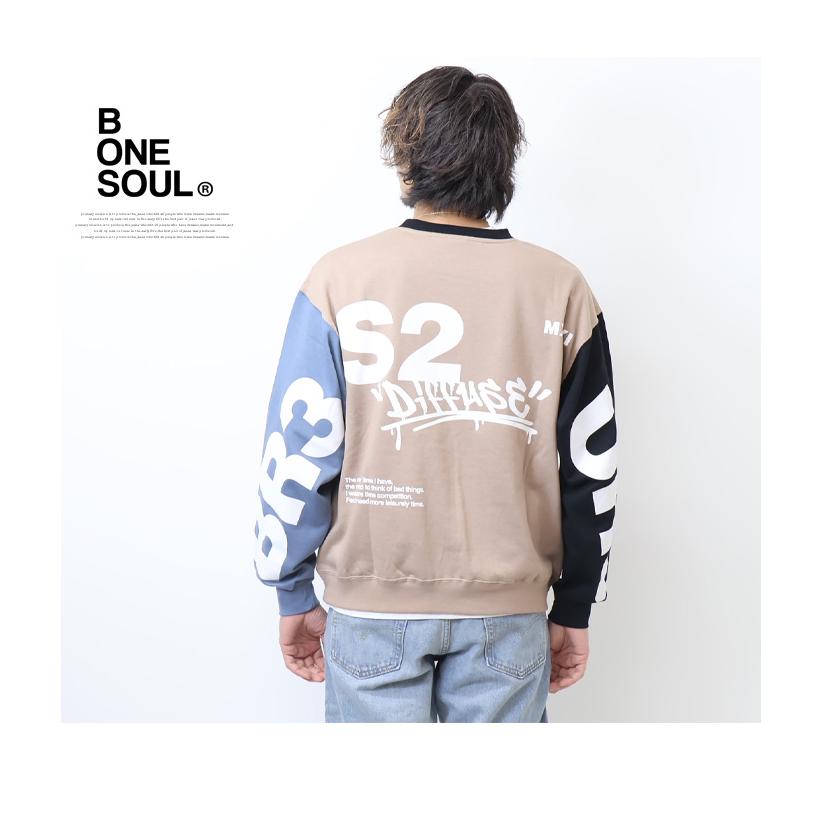 B ONE SOUL ビーワンソウル バックビッグロゴ スウェットシャツ トレーナー 裏微起毛スウェット ビッグプリント メンズ ...
