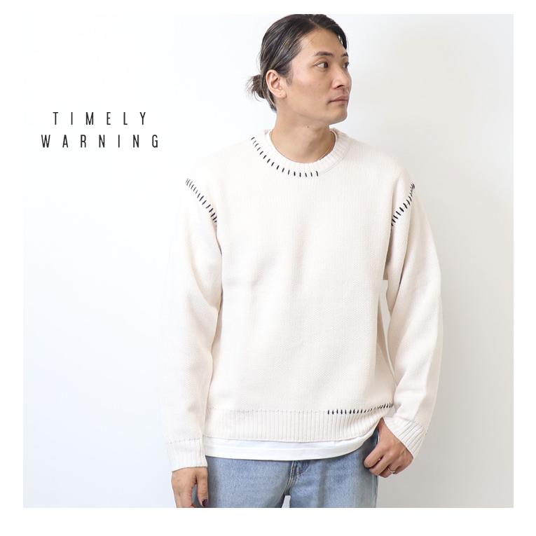 TIMELY WARNING Timely Warning 手刺しステッチ クルーネック ニット セーター ビッグシルエット ドロップショルダー メンズ 送料無料 24751000 : REX ...