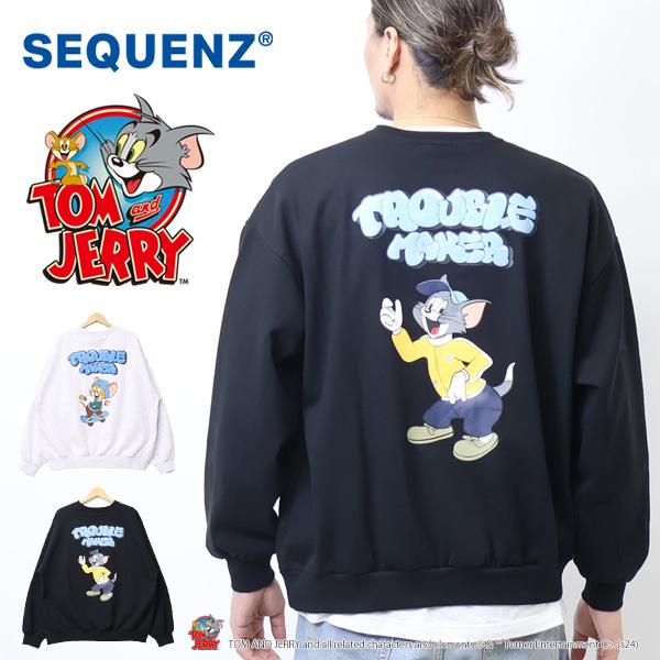 SEQUENZ トムとジェリー バブルロゴ クルーネックスウェット 裏起毛 トレーナー メンズ ビッグシルエット トムジェリ 送料無料 ...