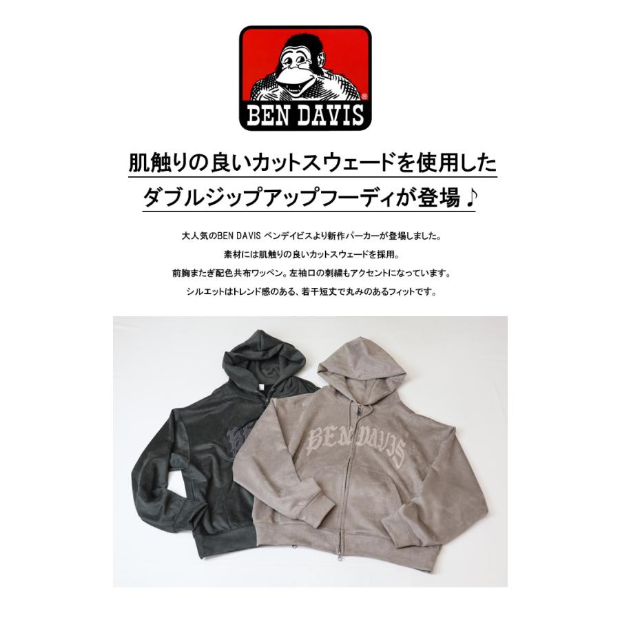BEN DAVIS（ベンデイビス） フェイクスウェード ジップパーカー ショート丈 短丈 メンズ フルジップパーカー フーディー ゴリラ ベン ...