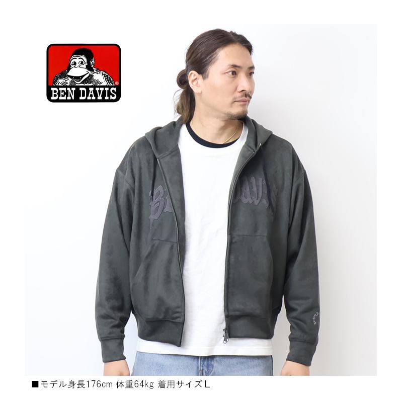 BEN DAVIS（ベンデイビス） フェイクスウェード ジップパーカー ショート丈 短丈 メンズ フルジップパーカー フーディー ゴリラ ベン ...