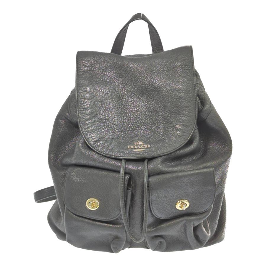 COACH コーチ ビリー レザー ドローストリング バックパック リュック バッグ/F37410/ブラック/プレゼント/記念日 ...