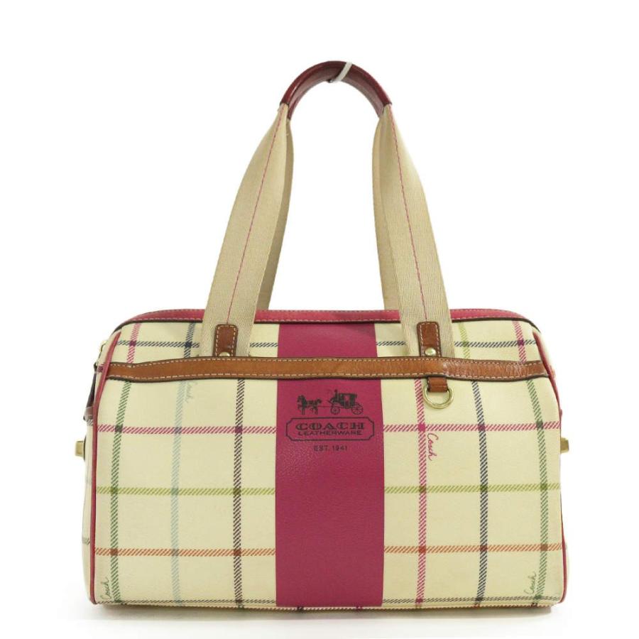COACH コーチ チェック PVC ボストンバッグ/12222/アイボリー×ピンク/COACH/RF1/b190214/278287 : リ ...