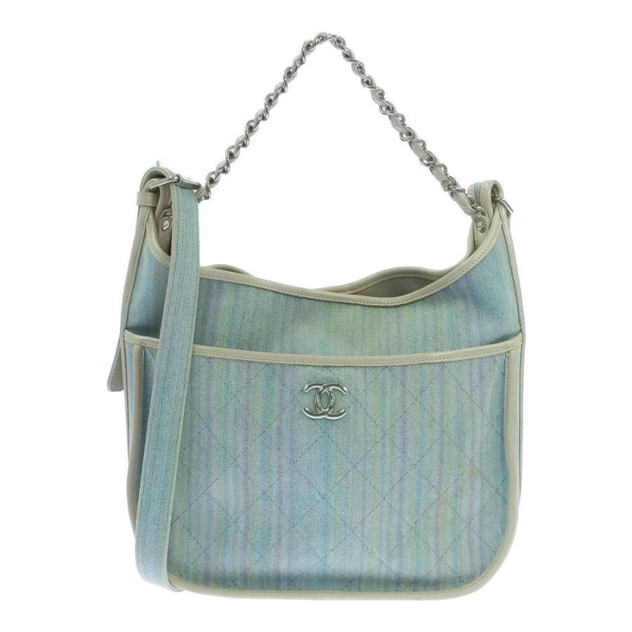 CHANEL シャネル ココマーク ストライプ デニム チェーン 2WAYショルダーバッグ ハンドバッグ/A57641/ブルー/B10 ...