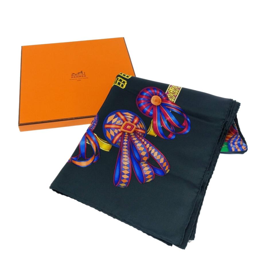 HERMES HERMES/エルメス カレ90・LES RUBANS DU CHEVAL 馬のリボン スカーフネックウェア/ブラック/B7 ...