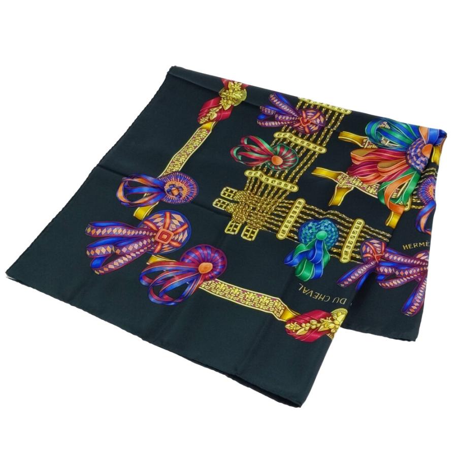 HERMES HERMES/エルメス カレ90・LES RUBANS DU CHEVAL 馬のリボン スカーフネックウェア/ブラック/B7 ...