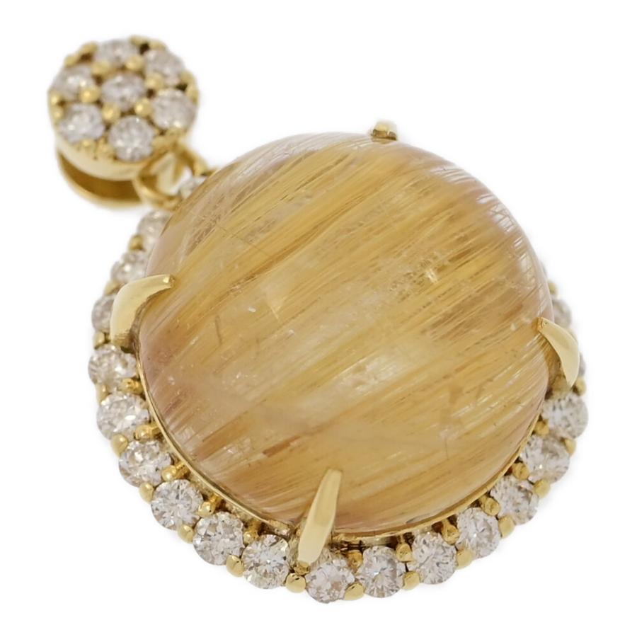 8.95ct/FD:0.57ct/取り巻きセッティング・ルチル 針水晶 クォーツ ダイヤモンド ペンダントトップ/K18YG/750-4.8g ...