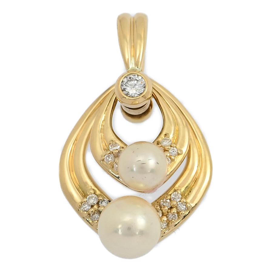 仕掛け付・ペンダントヘッド 2P・真珠（パール）・ダイヤモンドペンダントトップ/K18YG/750-7.3g/FD:0.32ct/イエローゴールド /h231201/502448 : リファス ...