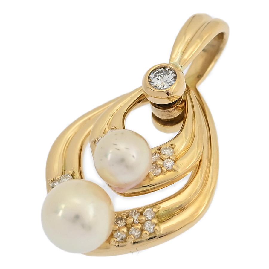 仕掛け付・ペンダントヘッド 2P・真珠（パール）・ダイヤモンドペンダントトップ/K18YG/750-7.3g/FD:0.32ct/イエローゴールド /h231201/502448 : リファス ...