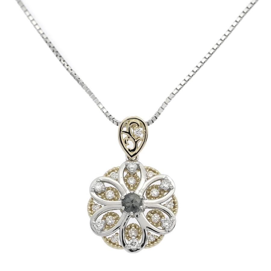 フラワーモチーフ 1P・アレキサンドライト・ダイヤモンドネックレス・ペンダント/K18/750×Pt850-3.9g/AL0.08ct/FD:0.14ct /h240320/509792 ...