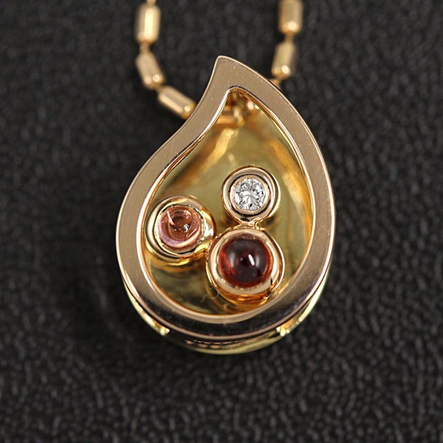 RUGIADA ルジアダ 涙型 ドロップモチーフ ガーネット ピンクトルマリン ダイヤモンドネックレス ペンダント/K18 5.6g ...