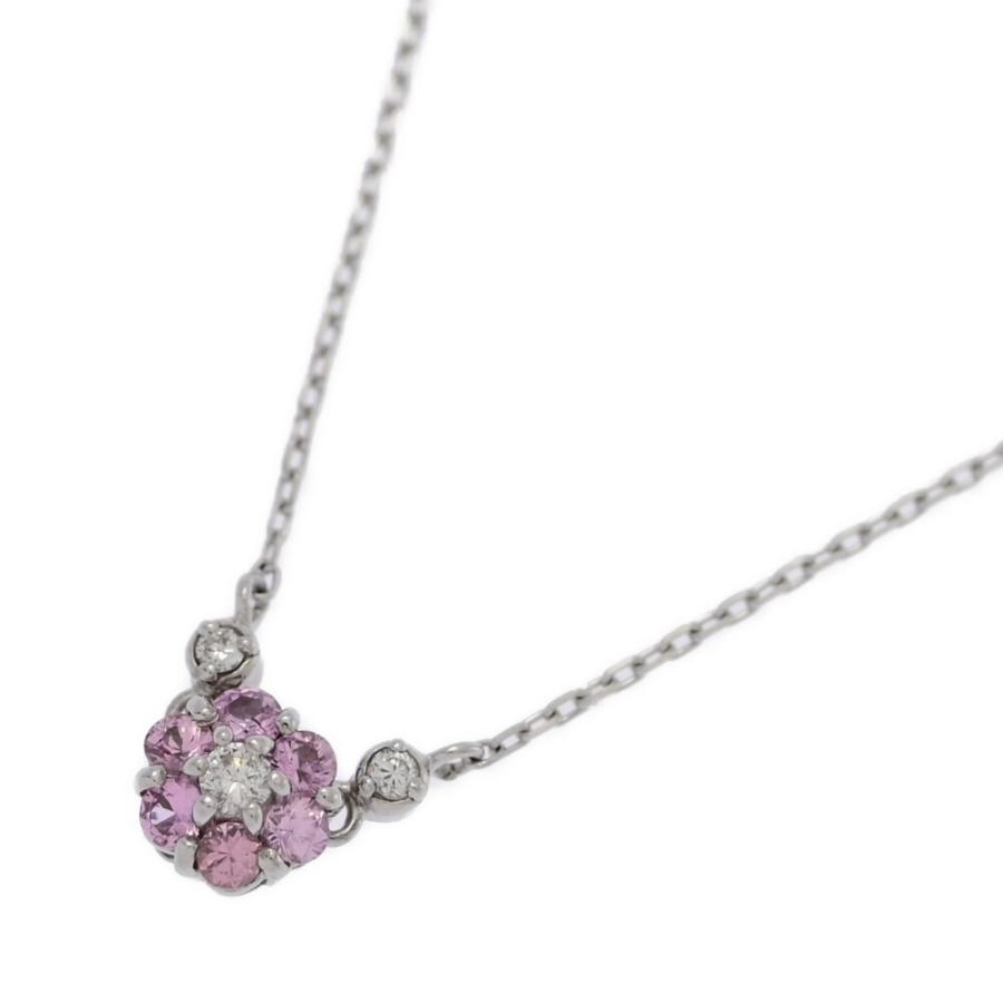 FD:0.02ct/STAR JEWELRY スタージュエリー フラワーモチーフ ピンクサファイア・ダイヤモンド ネックレス/K18WG/750-2.1g/h241226/541679 ...