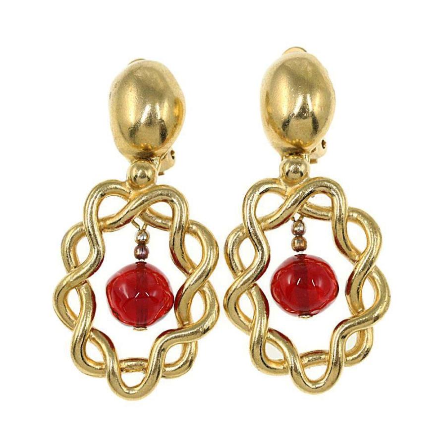 クリスチャンディオール カラーストーン ツイストフープイヤリング/ゴールド/レッド/Christian Dior 翌日配送可/RF4 ...