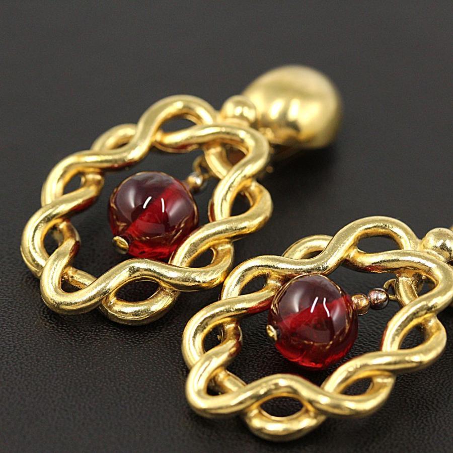 クリスチャンディオール カラーストーン ツイストフープイヤリング/ゴールド/レッド/Christian Dior 翌日配送可/RF4 ...