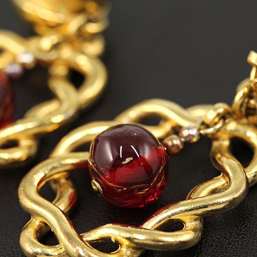 クリスチャンディオール カラーストーン ツイストフープイヤリング/ゴールド/レッド/Christian Dior 翌日配送可/RF4 ...