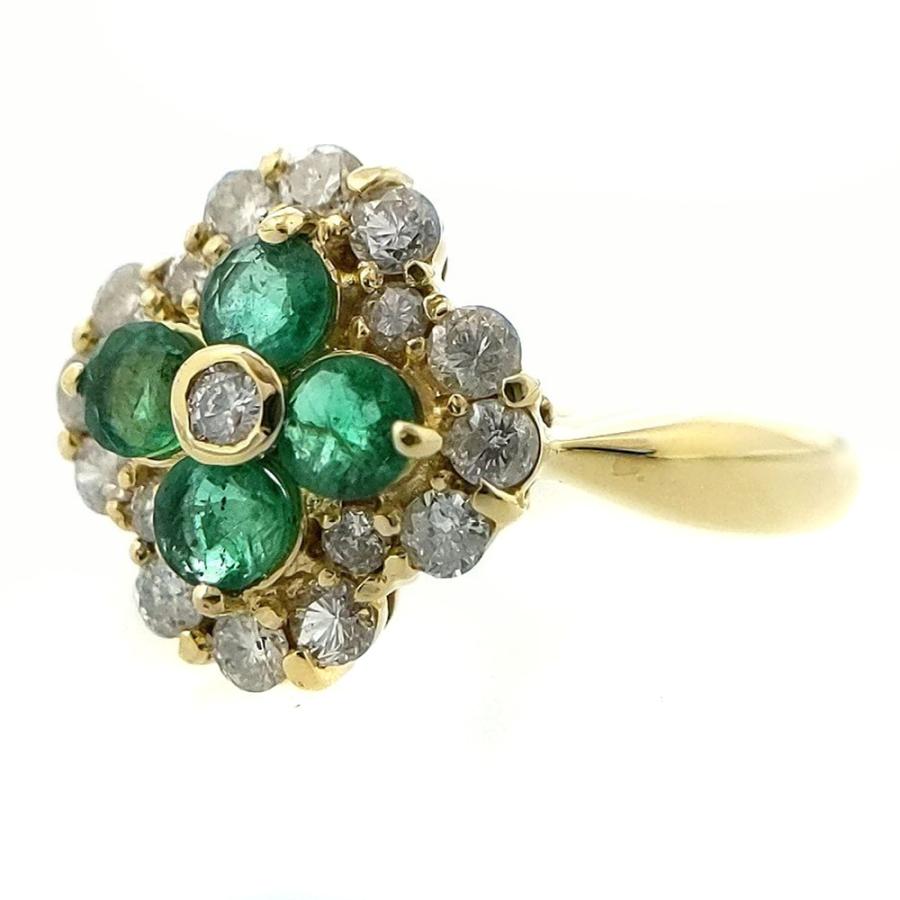 フラワーモチーフ・エメラルド・ダイヤモンドリング・指輪/K18YG/750-3.3g/EM0.34ct/FD:0.37ct/10号/#50/イエローゴールド /h230302/476168 ...