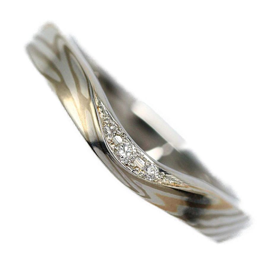 杢目金屋 V字 3P ダイヤモンドリング マーブル 指輪/Pt900 Sv925 K18/750コンビ-3.1g/0.02ct/7号/#47/MOKUMEGANEYA 翌日配送可/RF4 ...