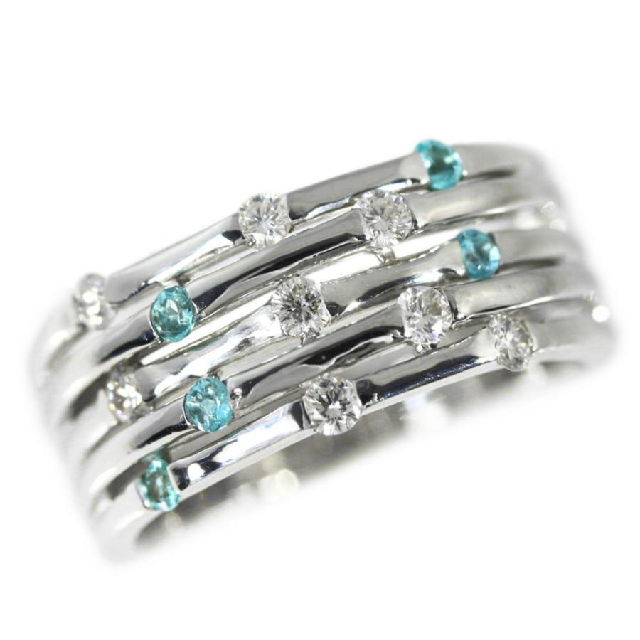 5P・パライバトルマリン・8Pダイヤモンドリング・指輪・ラウンド・モディファイド/K18WG/6.7g/PT0.12ct/FD:0.27ct/13.5号/#53.5/206214 ...