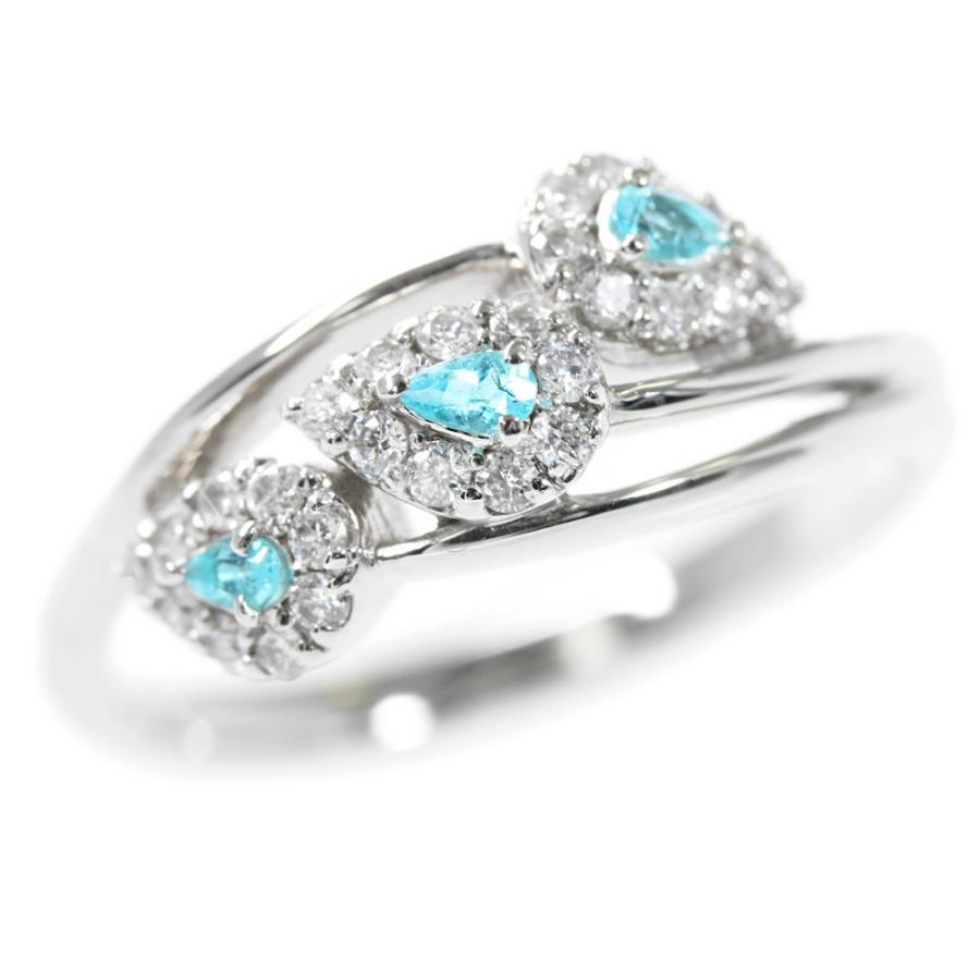 【新品】3連ペアーシェイプ・パライバトルマリン・ダイヤモンドリング・指輪/Pt900-4.5g/0.08ct/0.23ct/12号/#52/翌日配送可/i24190819/304704 ...