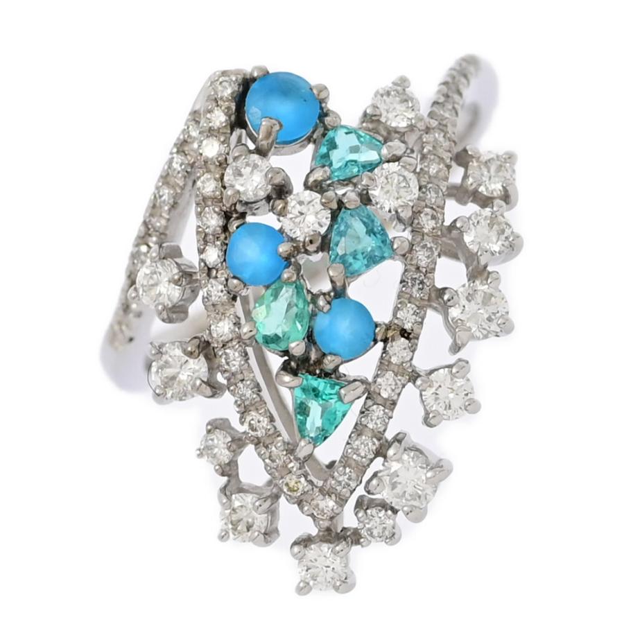 PT0.54ct/FD:0.78ct/バラエティカラー・パライバトルマリン×アパタイト ダイヤモンド リング・指輪/K18WG/750-6g/16号/#56/h250110/542316 ...