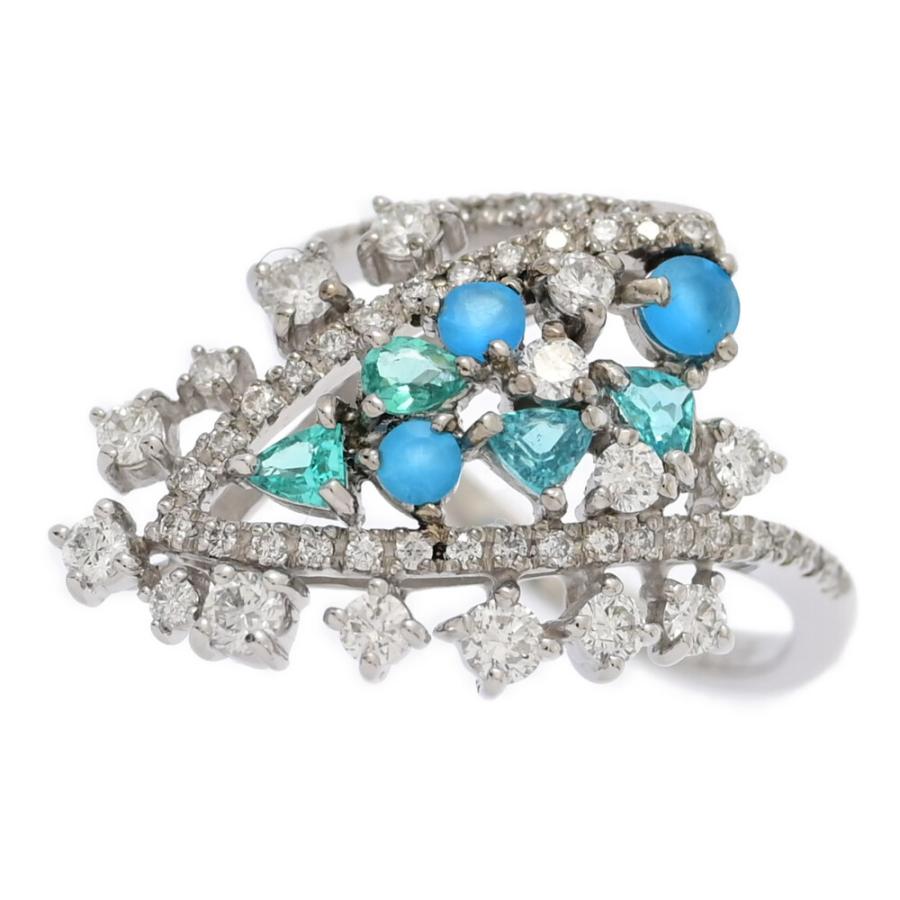 PT0.54ct/FD:0.78ct/バラエティカラー・パライバトルマリン×アパタイト ダイヤモンド リング・指輪/K18WG/750-6g/16号/#56/h250110/542316 ...