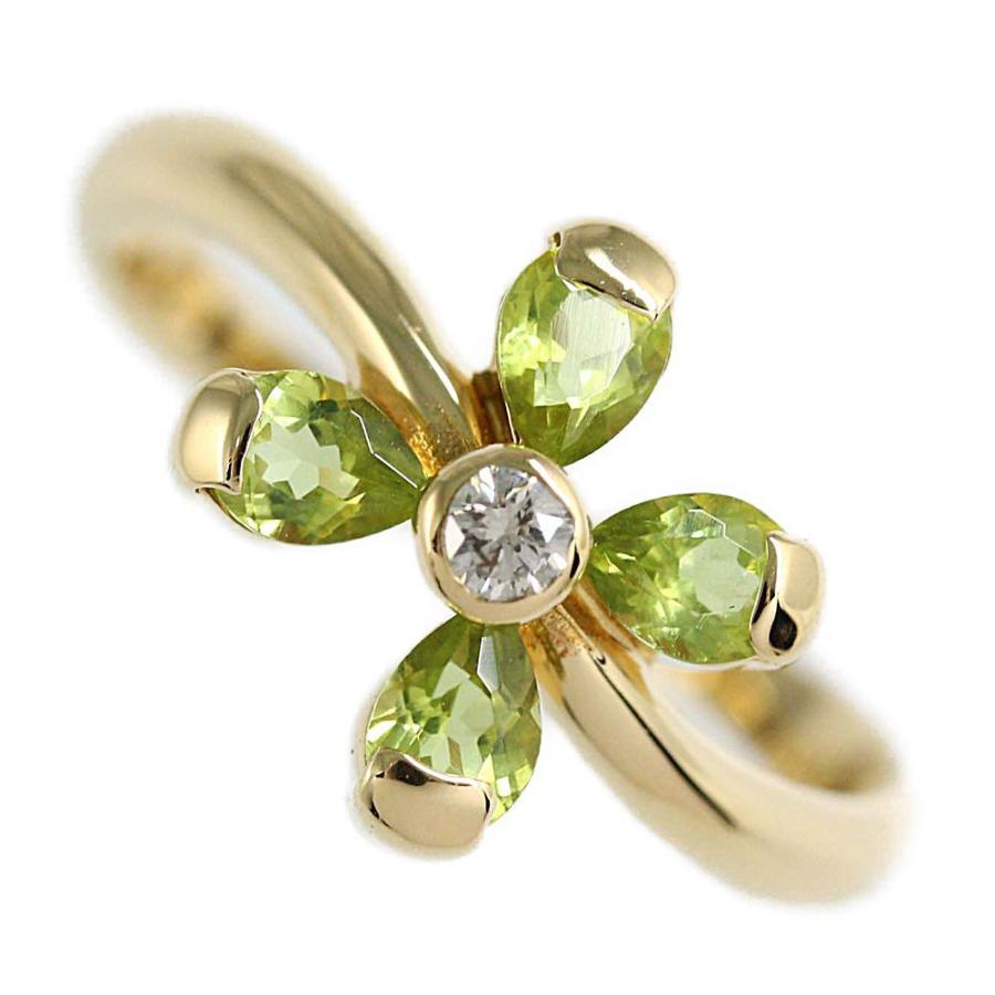 フラワー 4Pペリドット ダイヤモンドリング 指輪 天然/K18YG/750-2.3g/FD:0.06ct/ソーティング付/13号/#53 /RF5/h210308/379641 : リファス ...