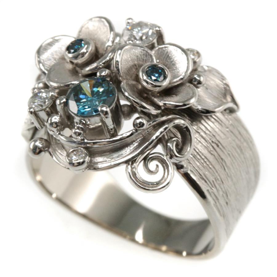 檜佐賢治アトリエ ドオール Fancy Deep Blue ローズ薔薇 ダイヤモンドリング指輪/K18WG/750-8.3g/FD:0 ...