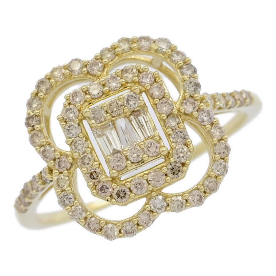 0.5ct/フラワーモチーフ 4月誕生石 71P・ダイヤモンドリング・指輪/K18YG/750-2.3g/12号/#52/イエローゴールド ...