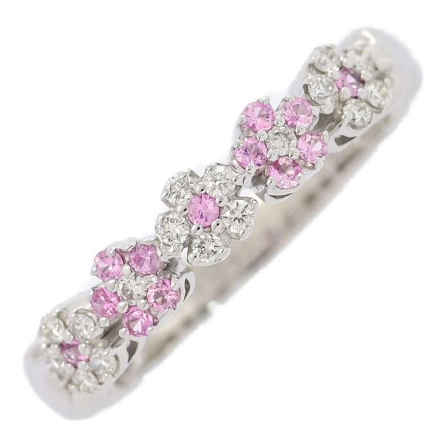 0.15ct/FD:0.15ct/フラワーモチーフ・スターモチーフ 1P・ダイヤモンド ピンクサファイア・リング/K18WG/750-3.2g/14号/#54/h250221/547877 ...