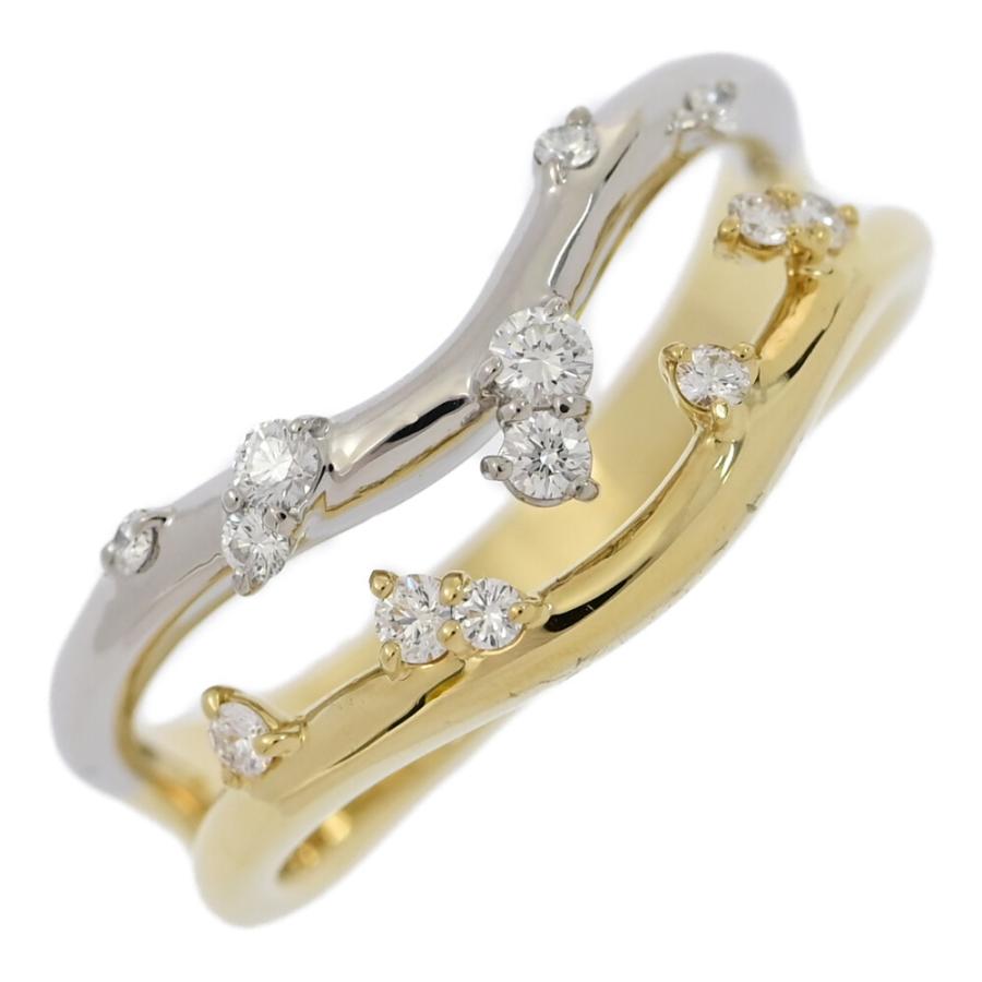 HOSHI no SUNA 星の砂 ウェーブモチーフ・スターモチーフ・ダイヤモンド リング/K18/750×Pt900コンビ-9.9g/0.26ct/21.5号/#61.5/h250409 ...