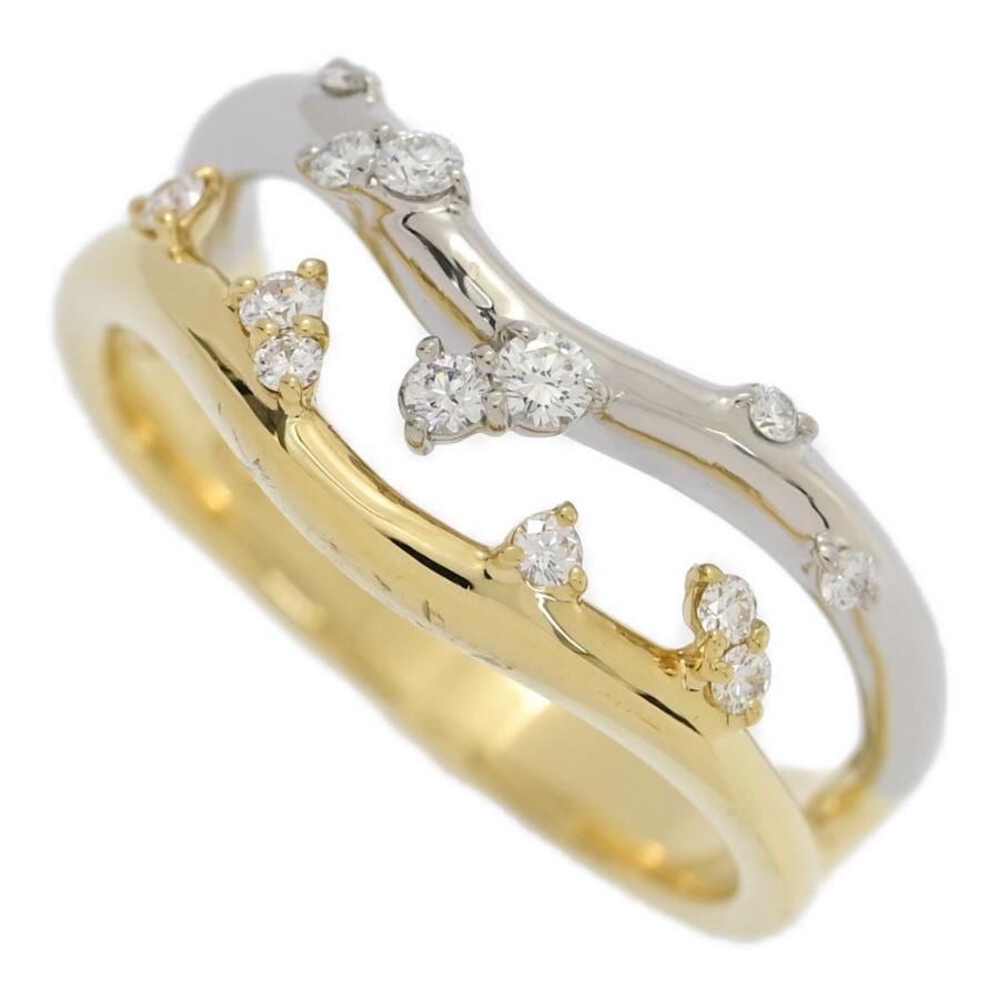 HOSHI no SUNA 星の砂 ウェーブモチーフ・スターモチーフ・ダイヤモンド リング/K18/750×Pt900コンビ-9.9g/0.26ct/21.5号/#61.5/h250409 ...